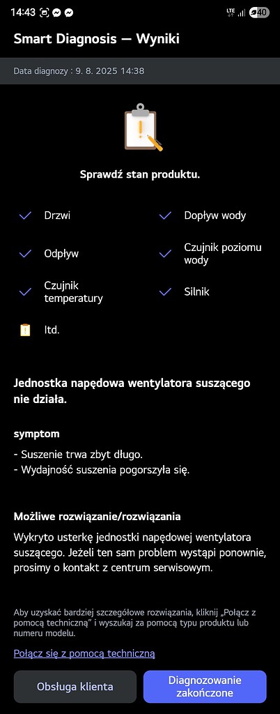 Drying Fan" error on a new LG F4W9072YW washer (steam function only ...